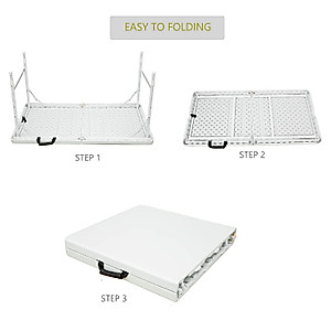 LSKSSNG 4 Ft Portable Folding Table, Heavy Duty Plastic Fold-in-Half Utility Foldable Table Small Indoor/Outdoor, Adjustable Height Plastic Folding Table with Carrying Handle for Camping and Party