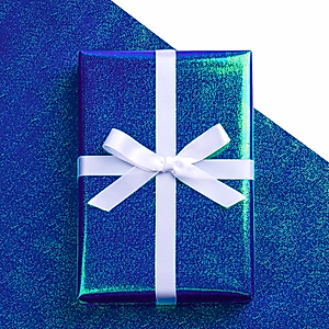 WRAPAHOLIC Wrapping Paper Roll - Mini Roll - 17 Inch X 33 Feet - Blue Paper With Rainbow Shiny for Birthday, Wedding, Mother's Day, Valentine's Day, Holiday, Baby Shower