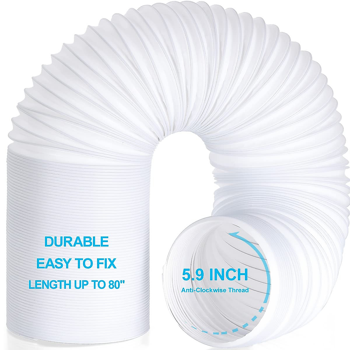 HVAC YELLOW HAT Portable Air Conditioner Exhaust Hose，Up to 80 Inch Length 5.9" Diameter, Anti-Clockwise Thread