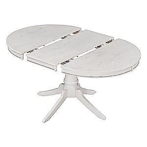 KoiHome 5-Piece Retro Functional 42"-58" Wood Round Extendable 4 Upholstered Chairs, Set of 5, Family Dining Table Set for Restaurant, Kitchen (Antique White)