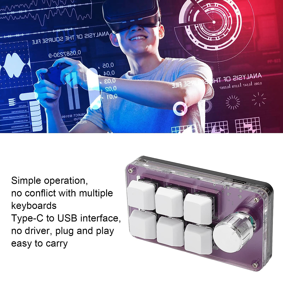 Jopwkuin Mini Gaming Keyboard, Plug and Play One Handed Mechanical Gaming Keyboard with Knob for Games for Office