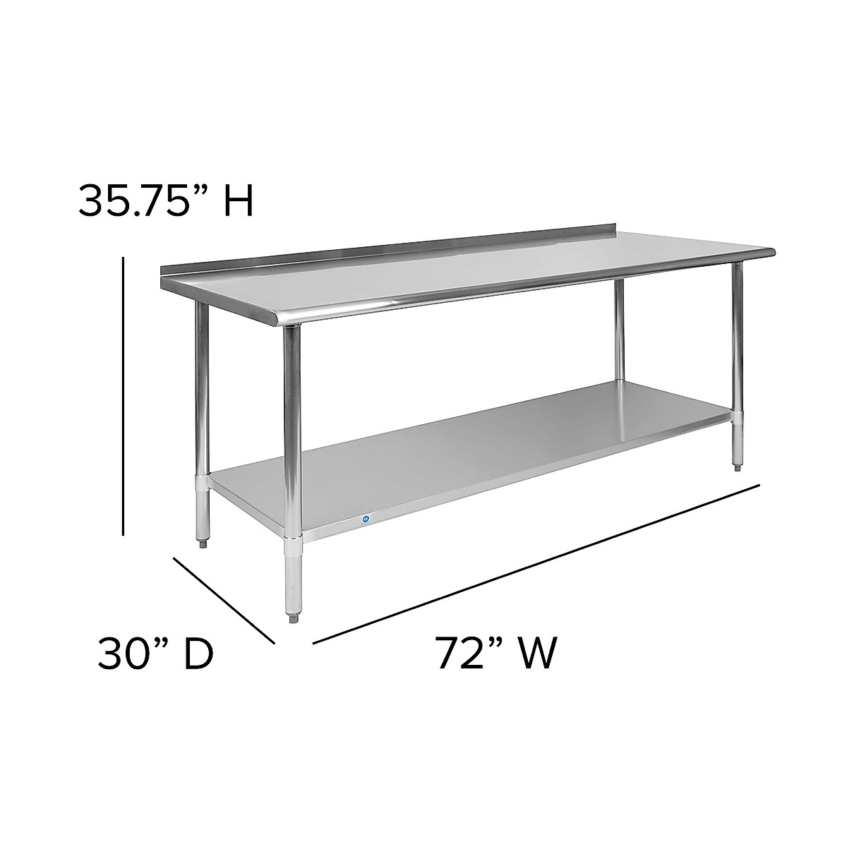 Flash Furniture Reader Stainless Steel Kitchen Prep/Work Table, Commercial Work Table with Backsplash and Undershelf, 72" W x 30" D x 36" H, Silver