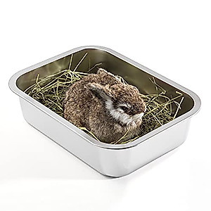 Yangbaga Stainless Steel Litter Box for Kittens, 4 in Height Easy Entry, Odor Control, Non Stick, Easy to Clean,Litter Box for Rabbits, Ferrets,Guinea Pigs and Hamsters (16'' x 12'' x 4'')