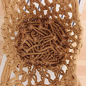 JBRUN Women's Bucket Drawstring Handbag Fishing Net Shoulder Bag Straw Weave Handbag Summer Beach Bags Hobo Bag (A-Brown)