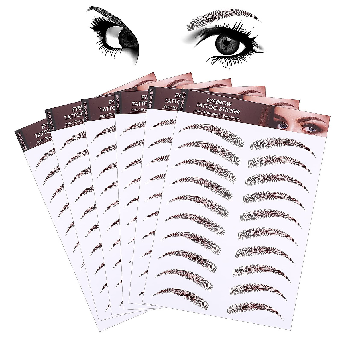Molain Brow Tattoo Eyebrow Peel Off Temporary Tint Waterproof 4d Realistic Sticker Angled Stencil Removal Practice Drawing Color Sheets Patches Women Girls Makeup (6 PCS Brown Style 09)
