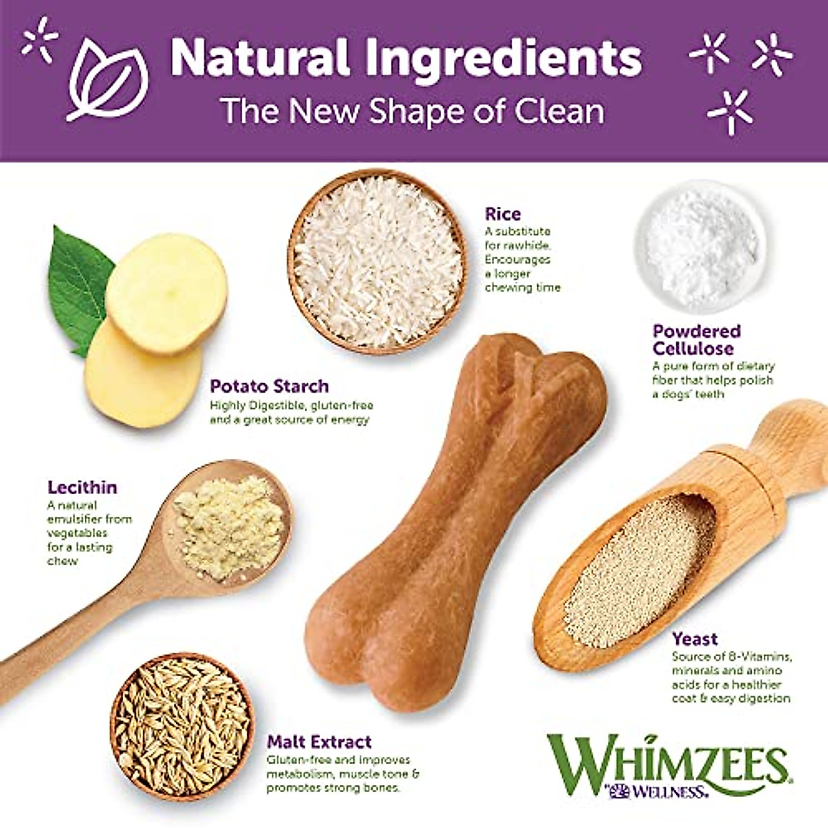WHIMZEES by Wellness Rice Bone Natural Dog Dental Chews, Long Lasting Treats, Grain-Free, Freshens Breath, For Dogs 25-60 lbs, 9 count