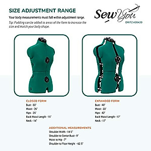Dritz Sew You Adjustable Dress Form, Small, Opal Green