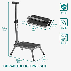 Navaris Foldable Step Stool Made of Steel - 43 x 26 x 3.5 cm (16.9 x 10.2 x 1.4") - Non-Slip Surface & Handle - Folding Stool for Kitchen, Bed, & High Reach Areas - Foot Step Stool