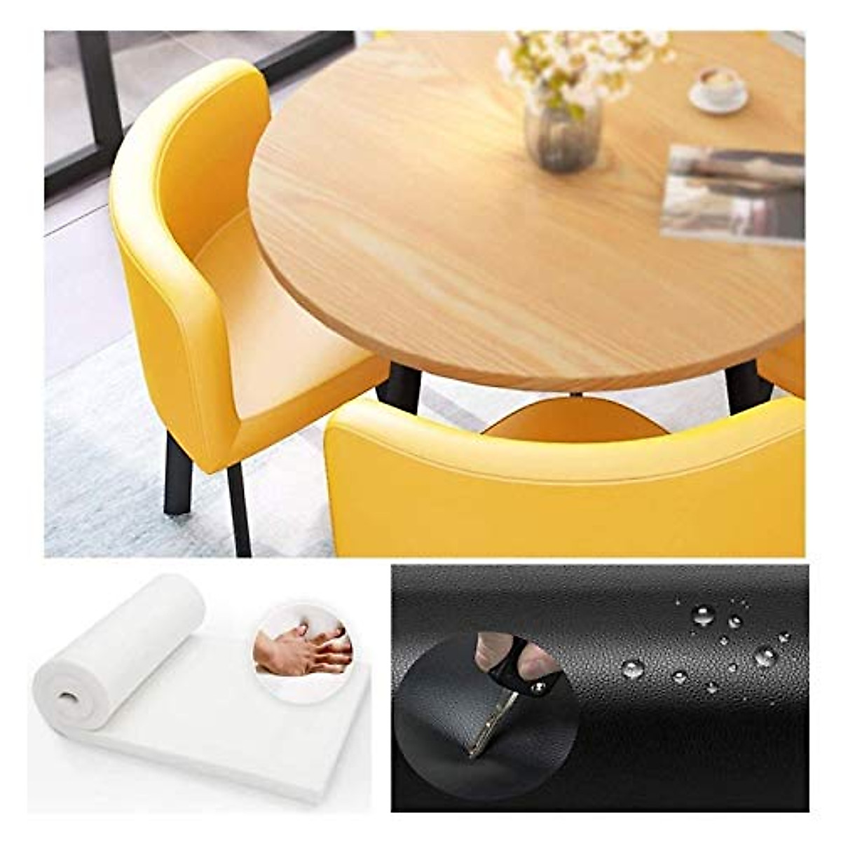 IWQHQXR Office Conference Table, Kitchen Living Room Dining Table Tempered Glass Table Top Metal Feet 1 Table 4 Chairs Modern Home Living Room (Color : Black) (Color : White+Yellow)