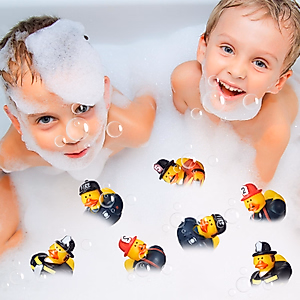 DEEKIN Fireman Rubber Duck 2 Inch Firefighter Hero Ducks Fighter Hero Bath Toy for Firefighter Theme Birthday Party Favors Beach Pool Summer Activities, 4 Styles(24 Pcs)