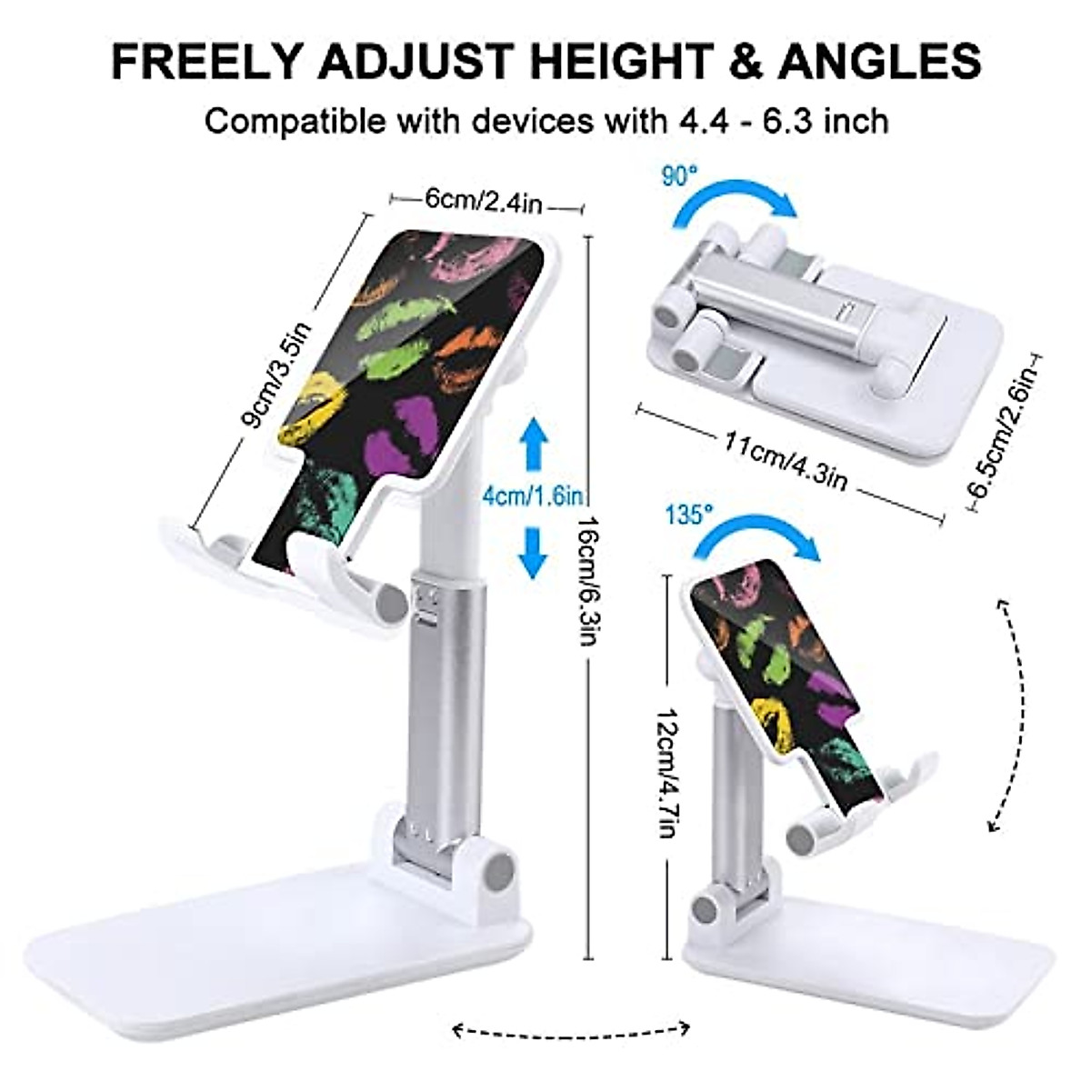 Colors Lips Prints Foldable Desktop Cell Phone Holder Portable Adjustable Stand for Travel Desk Accessories