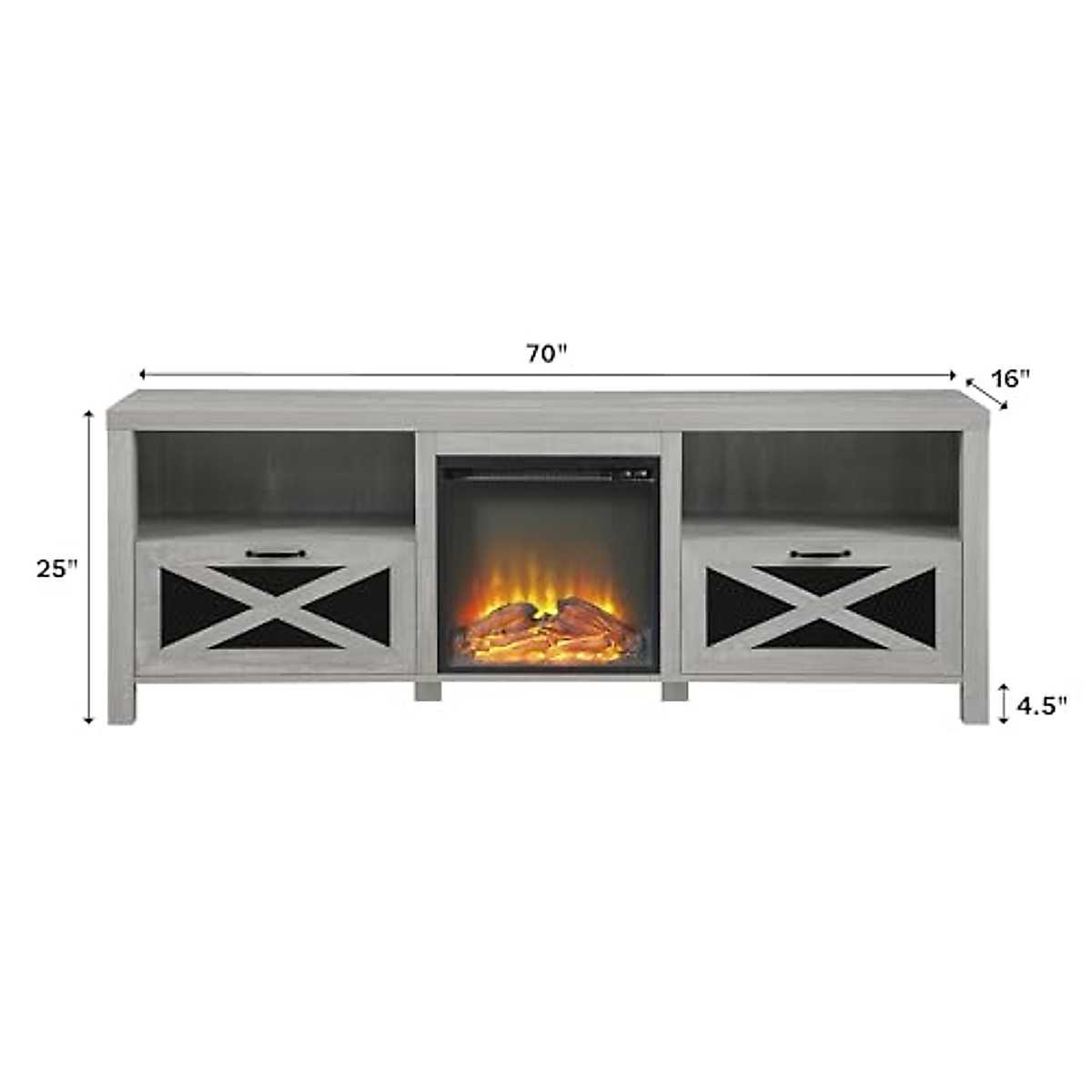 Walker Edison Calgary Industrial Farmhouse X-Drawer Metal Mesh and Wood Fireplace TV Stand for TVs up to 80 Inches, 70 Inch, Rustic Oak