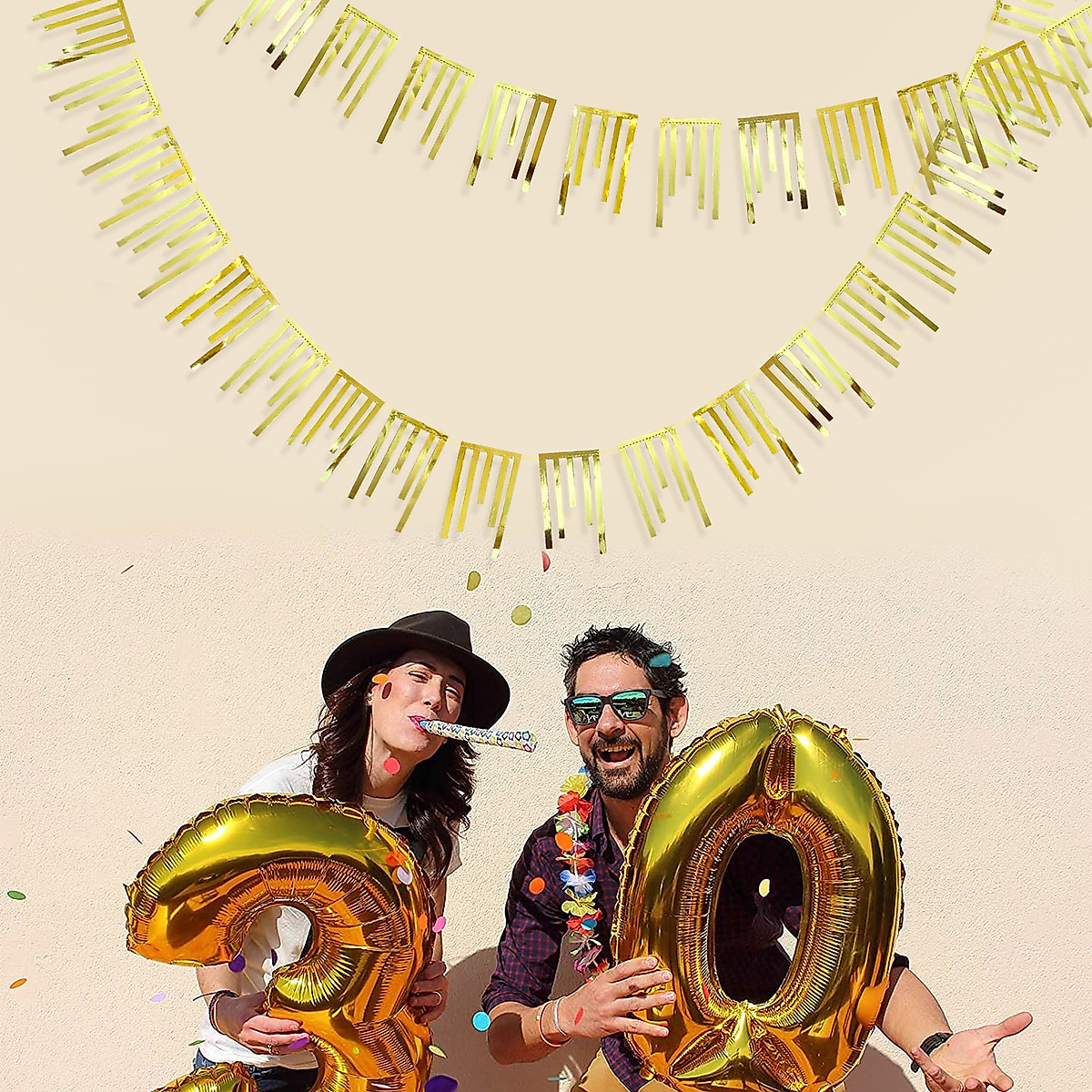 40Ft Gold Tassel Banner Pennant Bunting Double Sided Gold Metallic Paper Garland Streamer for Birthday Engagement Bachelorette Wedding Bridal Shower Anniversary Graduation Party Decorations Supplies