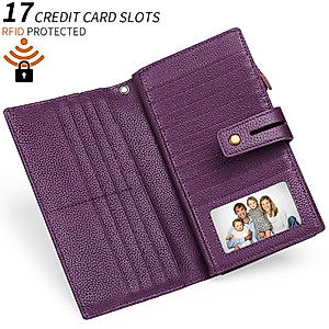 SENDEFN Women's Wallet Large Capacity RFID Blocking Leather Wallets Credit Cards Organizer with Checkbook Holder