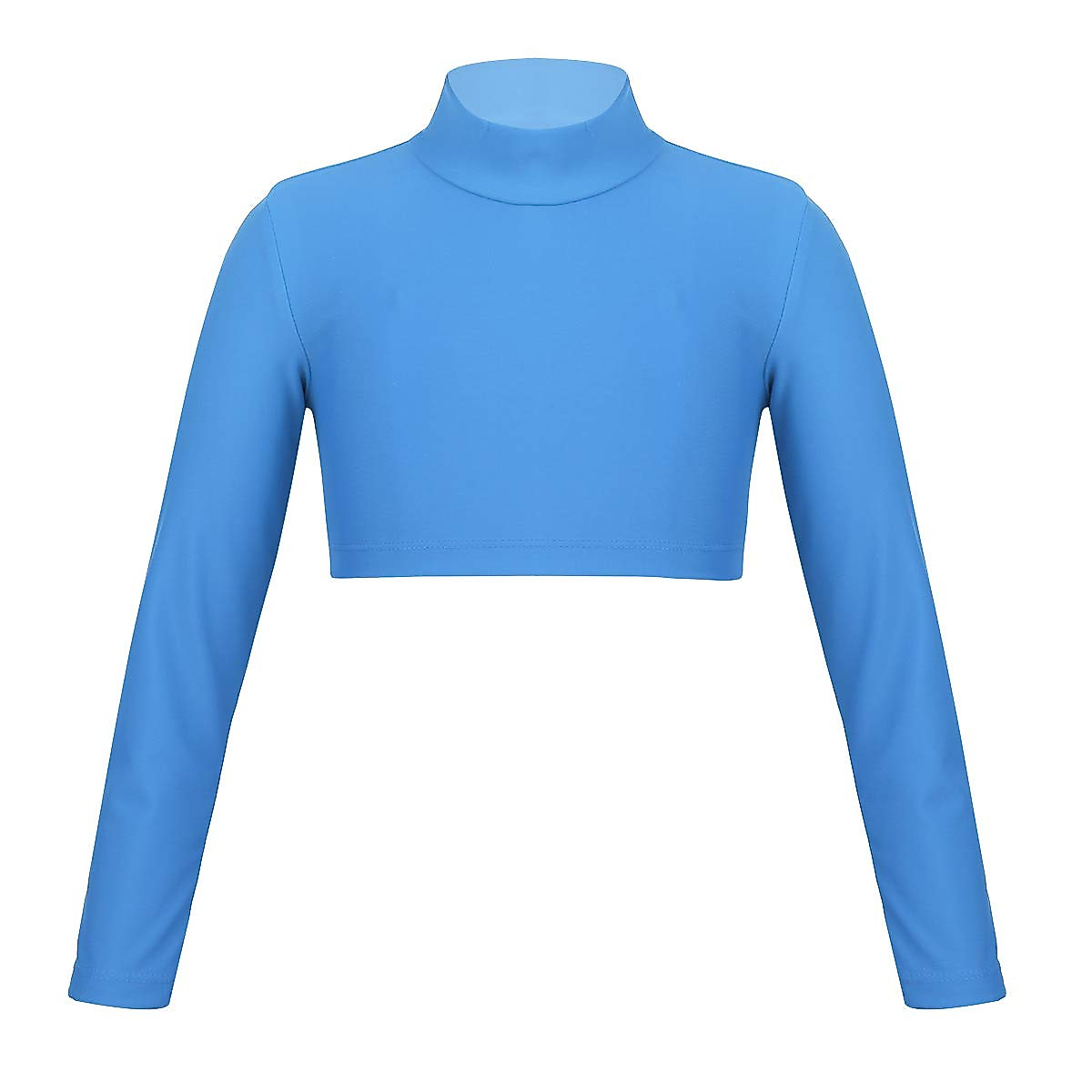 ranrann Kids Girls Long Sleeves Athletic Crop Top Mock Neck Yoga Active Sports Gymnastic Ballet Dance Dancewear Light_Blue 10