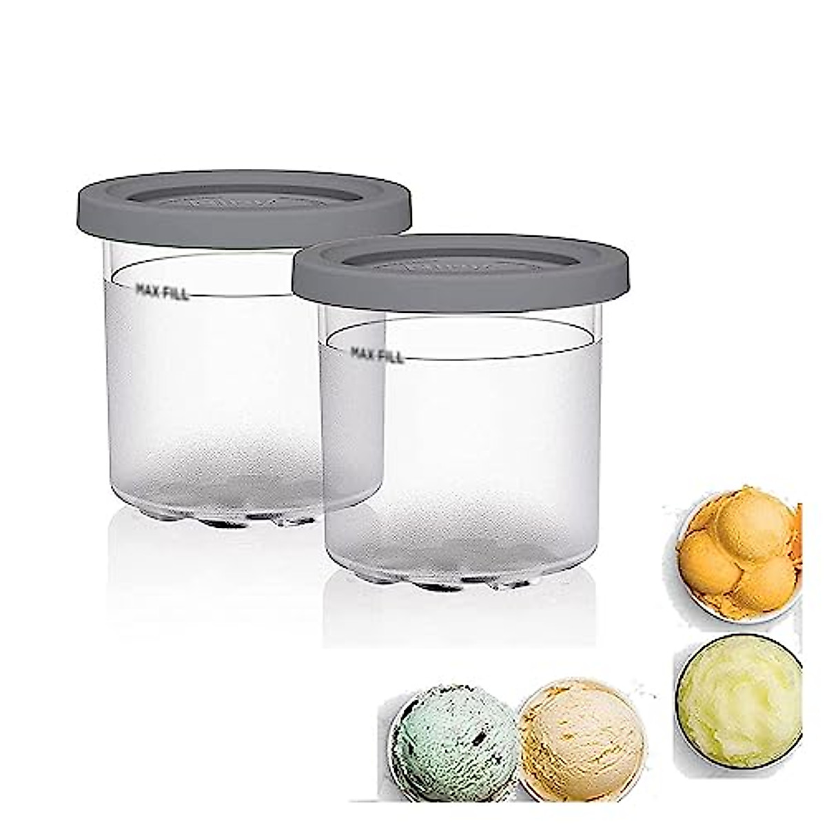 EVANEM 2/4/6PCS Creami Deluxe Pints, for Ninja Pints,16 OZ Ice Cream Containers Pint Safe and Leak Proof Compatible with NC299AMZ,NC300s Series Ice Cream Makers,Gray-6PCS
