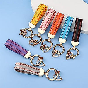 Cloud pie Genuine Leather Car Keychain, Universal Key Fob Holder with 360 Degree Rotatable, Anti-Lost D-Ring (Pink)