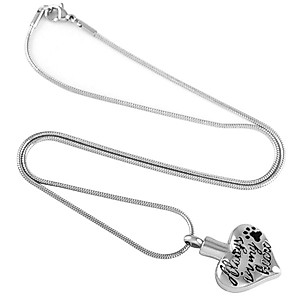 BIAIHQIE Pet Memroial Jewelry - Always in My Heart Paw Print Cremation Urn Pendant Stainless Steel Keepsake Necklace for Ashes