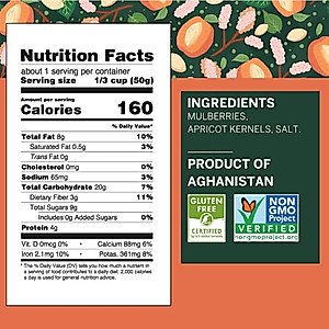 Ziba Foods Trail Pairing - Sweet Apricot Kernels & Dried Mulberries Mix - Non-GMO, Vegan, Whole 30 Friendly & Paleo - High in Fiber, Iron & Immune Boosting Antioxidants - Sweet & Savory, Pack of 6