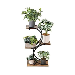 CHPHI Plant Stand Indoor 4-Tier wrought iron Green Plant Stand Use Office Home Décor, Wood(S style)