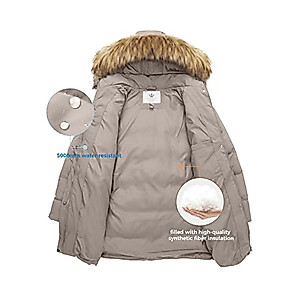 WenVen Women's Winter Thicken Jacket with Removable Faux Fur Trim Hood (Khaki,M)