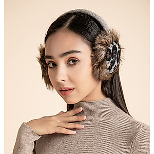 ZLYC Winter Faux Fur Adjustable Earmuffs Cute Knit Fuzzy Ear Muffs for Women Girls (Leopard Gray)