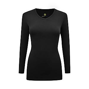 Natural Uniforms Women's V-Neck Long Sleeve Under Scrub Stretch T-Shirt - Multi Pack of 5 (Medium, 5 Pack- Black)