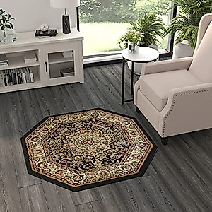 Bellagio Traditional Octagon Area Rug Black 401 (4 Feet X 4 Feet) Octagon