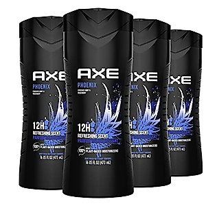 AXE Body Wash Phoenix 12h Refreshing Scent Crushed Mint & Rosemary 4 count Men's Body Wash with 100% Plant-Based Moisturizers 16 oz