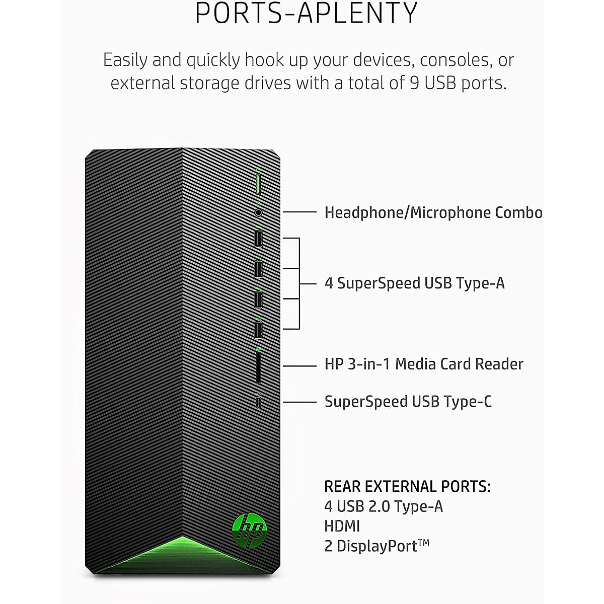HP Newest Pavilion Premium Gaming Desktop PC: 6-Core AMD Gaming Processor Ryzen 5 5600G(Upto 4.4GHz), 32GB RAM, 1TB SSD+1TB HDD, 4GB AMD Radeon RX5500, WiFi, Bluetooth, HDMI, DP, USB-C, Win10, TF