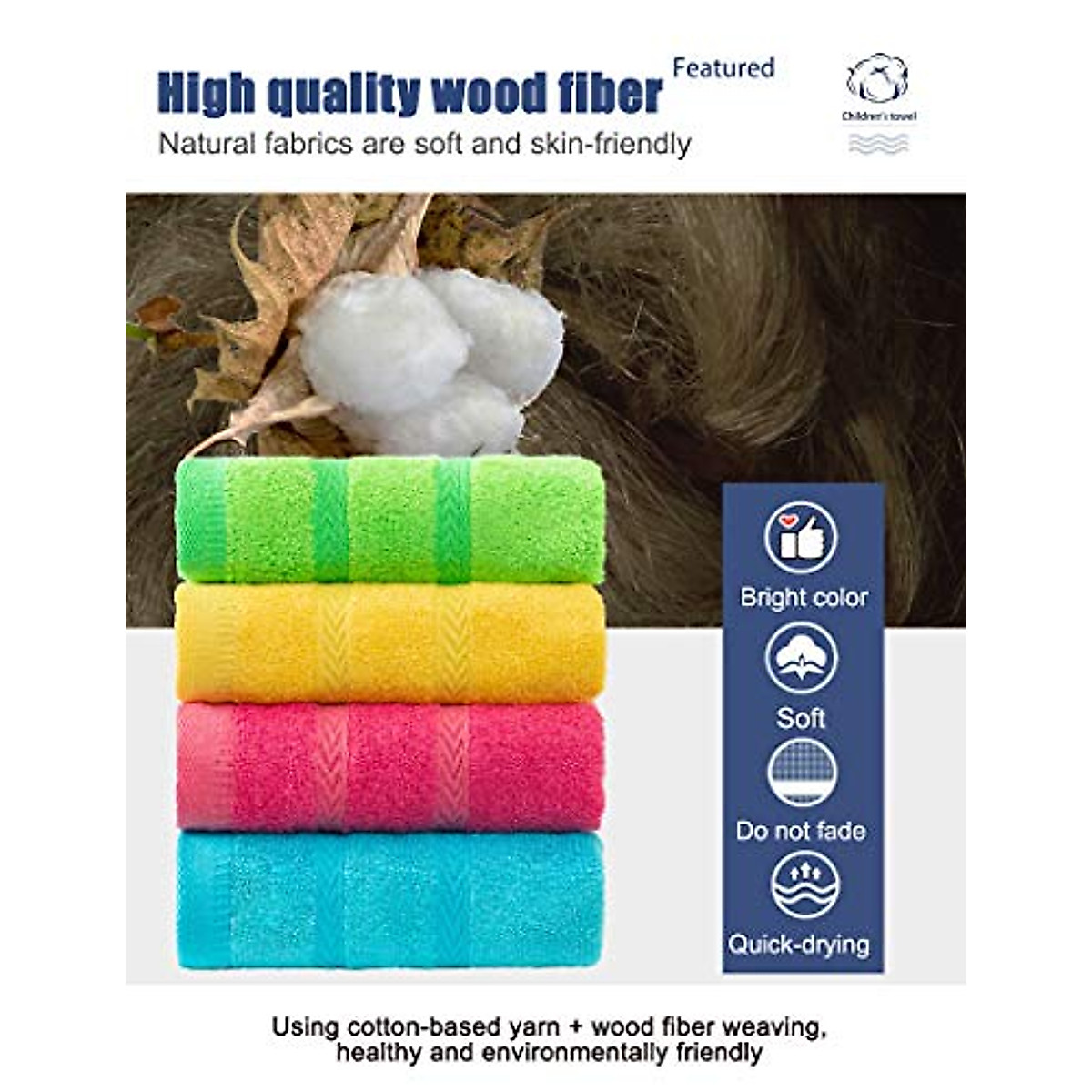 MEMRUI Wood Fiber Kids Towels + Stripe Hand Towels Set