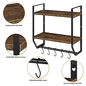ETELI Bathroom Wall Shelf 2 Tier Towel Rack with Shelf Wall Mount Wood Storage Rack with Towel Bar, Brown