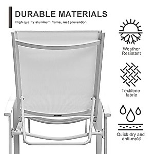 Nuu Garden Aluminum Patio Chaise Lounge All-Flat 5 Positions Chaise Lounge Chairs with Armrests All Weather for Outdoor, Patio, Garden, Poolside, Beach, White