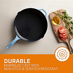Bruntmor 5 Qt Turquoise Enamel Cast Iron Sauté Pan With Lid, 5 Quart Oven Safe Cast Iron Skillet, Cast Iron Grill Pan Set, Nonstick Cookware And Bakeware For Casserole Dish