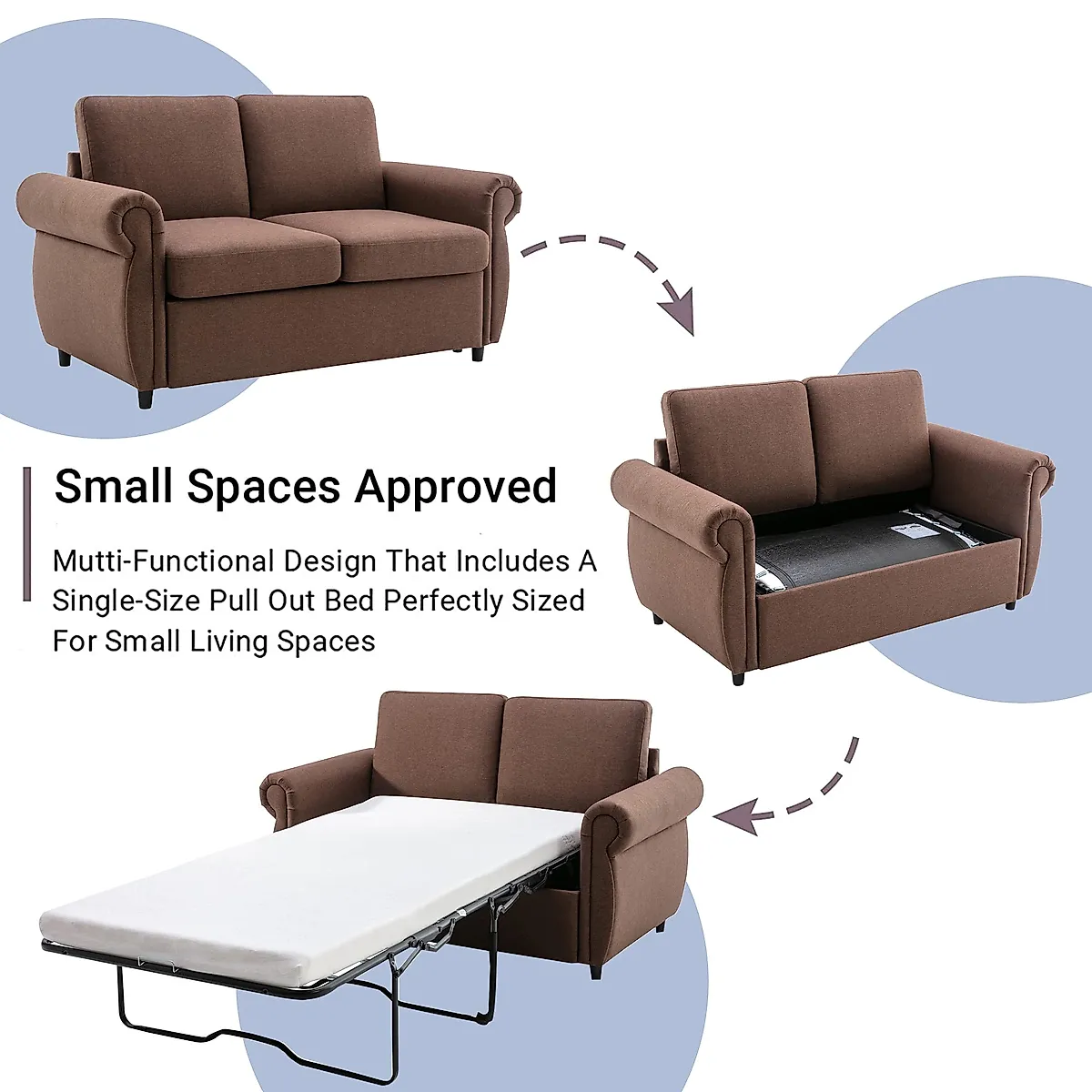 P PURLOVE Twin Sleeper Sofa,Loveseat Sleeper Sofa Couch with PullOut Bed with Memory Mattress,Upholstered Line Sleeper Sofa Couch for Small Spaces,Apartment,Pillow Not Included