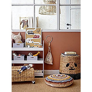 Bloomingville Handwoven Beige & Black Panda Face Rattan Lid Basket, Beige