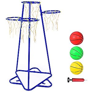 Anditt Kids Basketball Hoop Portable Basketball Stand with 4 Hoops at Varying Heights and 3 Balls Toy Set for Age 3 Years and Up for Toddlers Indoor and Outdoor Sport Games (Blue)