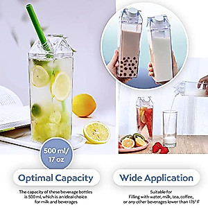 DynastyEdition-5Pack Clear Acrylic BPA free Milk CartonBottles-500ML. Reusable Leakproof Creative & Portable Transparent Square Shaped Top for Fun Outdoor Sports Travel Camping and School Activities.