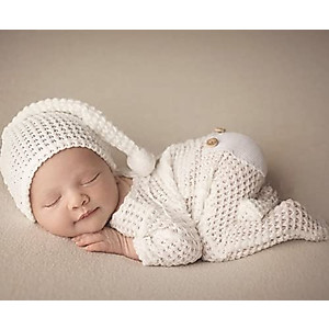 Fashion Luxury Newborn Boy Girl Baby Photo Shoot Props Outfits Crochet Clothes Long Tail Hat Pants Photography Shoot Props (White)