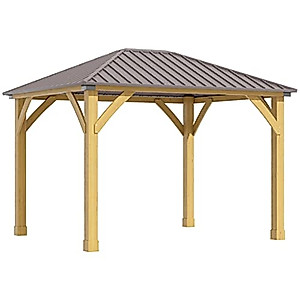 UXZDX 10' X 12' Patio Solid Metal Roof Gazeb, Galvanized Steel Gazebo with Wooden Frame, for Patios Deck Backyard Gardon