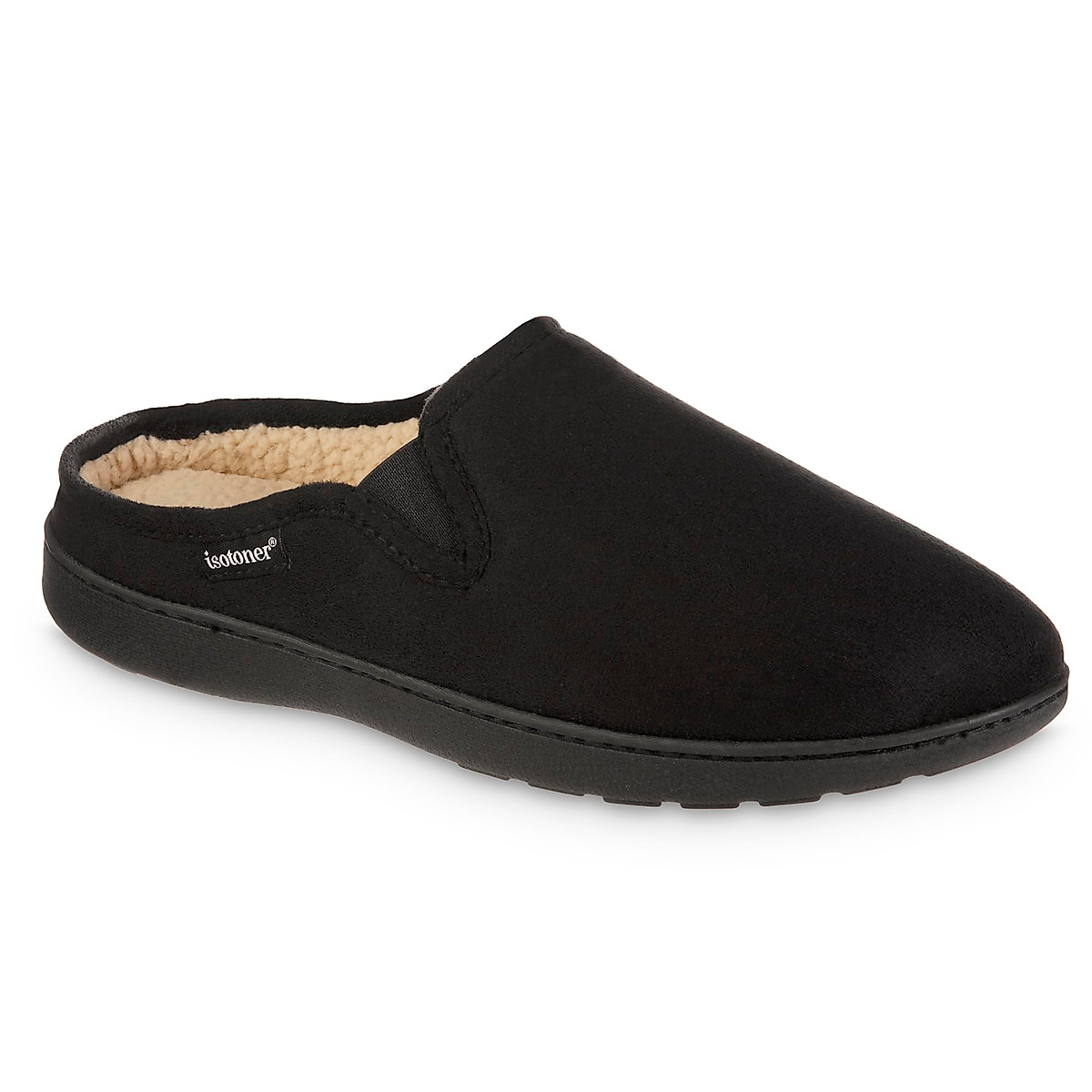 isotoner Men's, Advanced Gel Infused Memory Foam Microsuede Vincent Hoodback ECO Comfort Recycled Slippers Clog, Black, 13-14