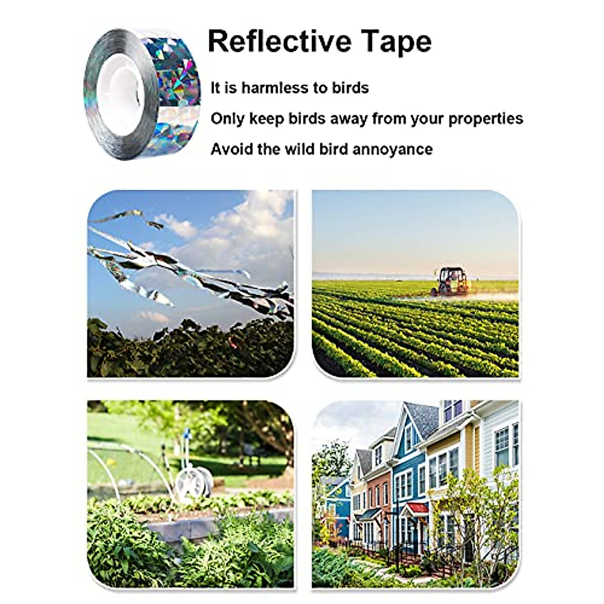 SUJAYU Bird Scare Tape, 1''x260FT Double Sided Repellent Deterrent Reflective Tape for Scaring Birds Away (Silver-1)