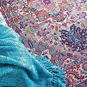 Nourison Passion Bohemian Light Grey/Pink 5'3" x 7'3" Area -Rug, Easy -Cleaning, Non Shedding, Bed Room, Living / Dining Room, Kitchen (5x7)