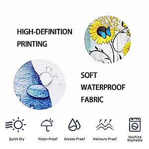 Dia Magico 4PCS Yellow Sunflower Shower Curtain Set, Magic Floral Blue Butterfly Black Plant Botanical Teal Barnwood Country Rustic Farmhouse Bathroom Decor, Fabric Shower Curtain, Non-Slip Bath Mat