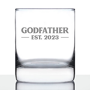 Godfather Est 2023 - New Godfather Whiskey Rocks Glass Proposal Gift for First Time Godparents - Bold 10.25 Oz Glasses