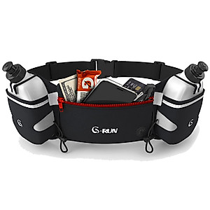 Hydration Running Belt with Bottles - Water Belts for Woman and Men - iPhone Belt for Any Phone Size - Fuel Marathon Waist Pouch for Runners - Jogging Cycling Biking Red