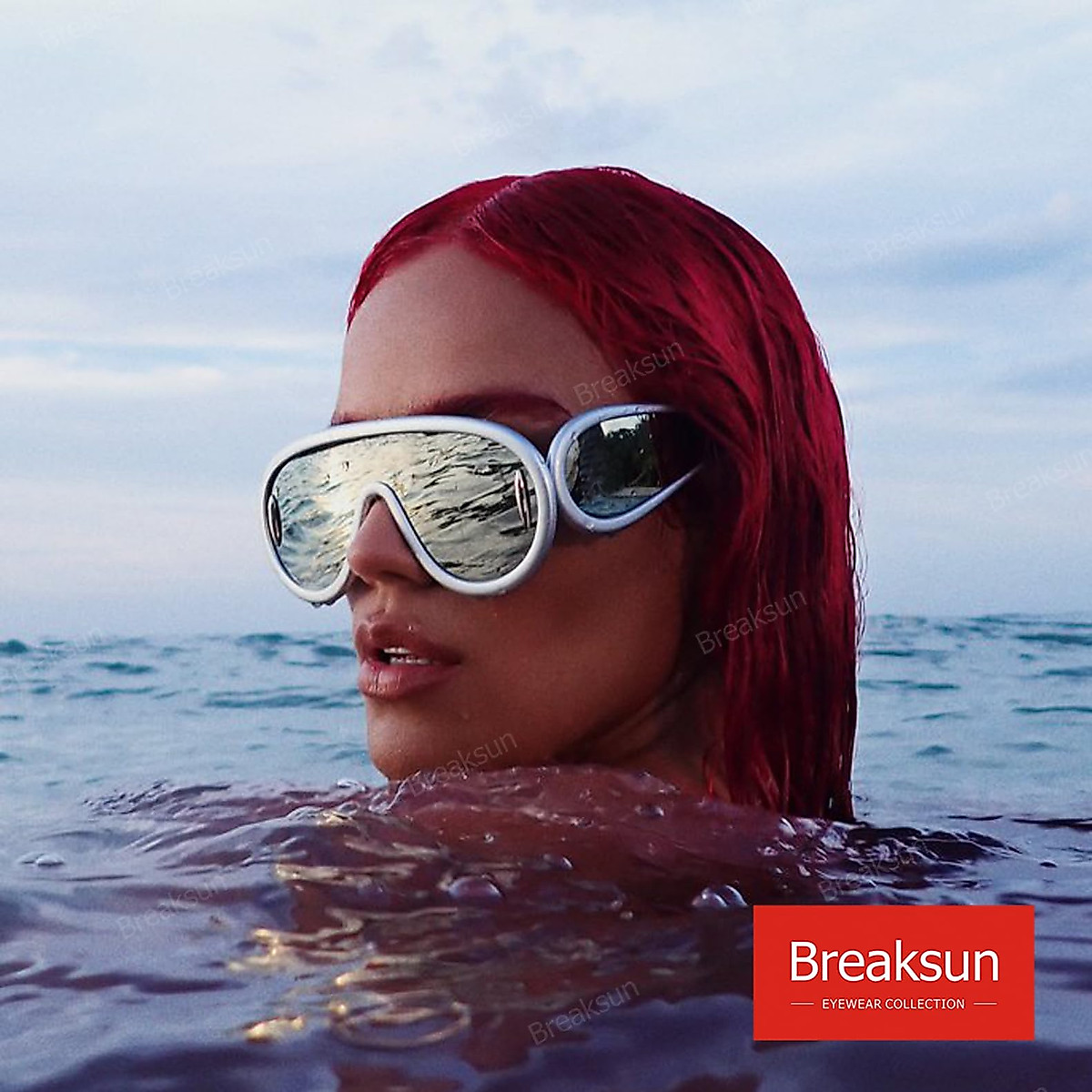 Breaksun Fashion Wave Mask Sunglasses for Women Men Oversized Silver Mirrored Futuristic Shield Sun Glasses Designer Style (Silver/Silver Mirror)