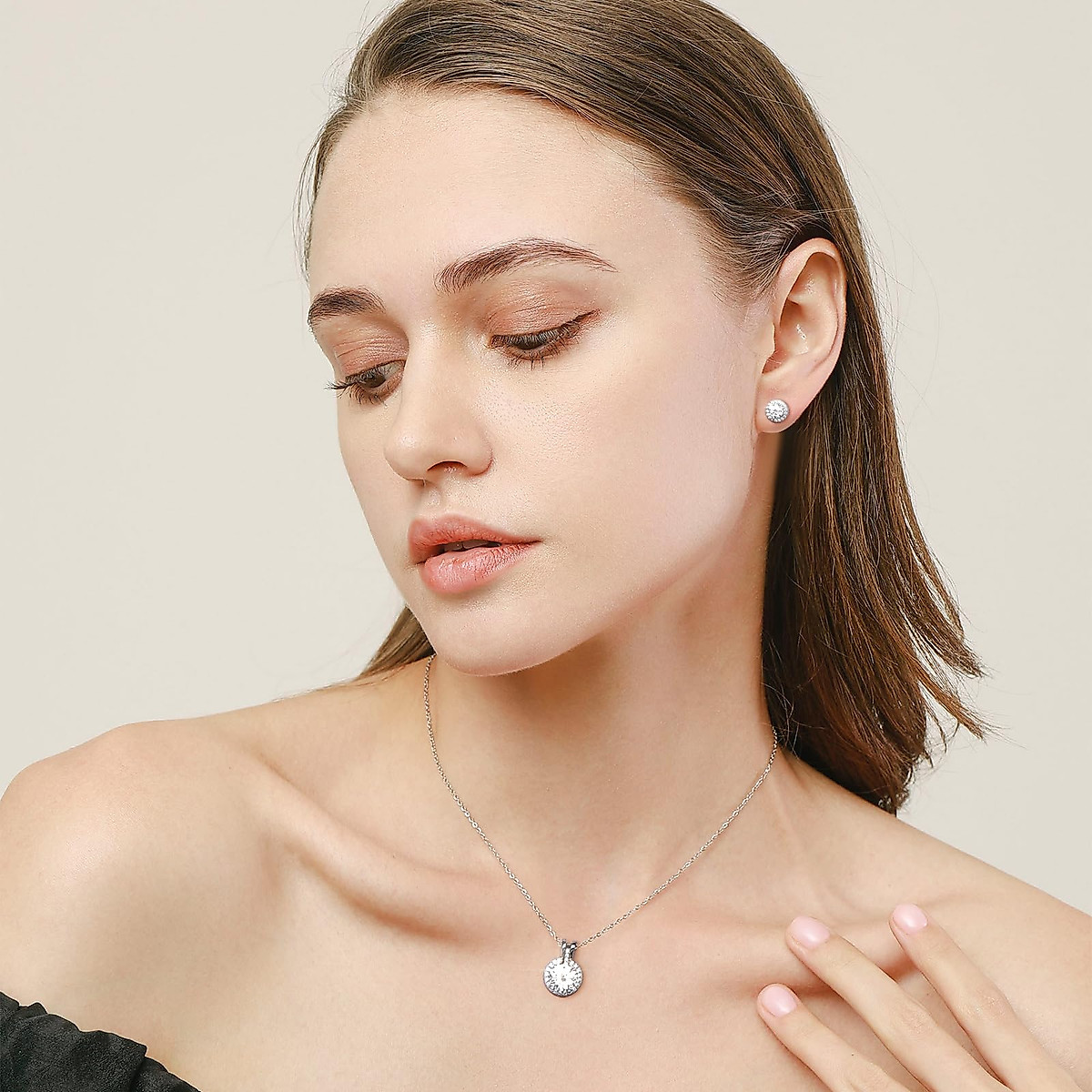 Coodilor Necklace for Women 925 Sterling Silver Pendant Necklace 18K White Gold Necklace 1.2ct Moissanite Three Wearing Styles cubic zirconia Necklace LED Light Gift Box