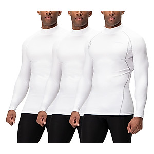 DEVOPS 3 Pack Men's Athletic Turtle Neck Long Sleeve Compression Shirts (Medium, White/White/White)