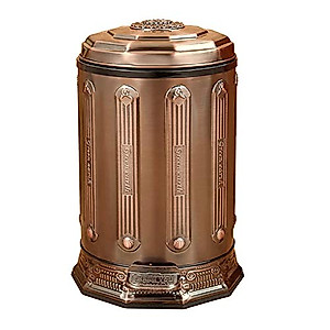 AS Metal Trash Can with Lid Silent Pedal Trash Bin Antique Garbage Can,Luxury Dustbin for Home Office Living Room,kitchen-10L/2.6gal (Color : Copper Color)